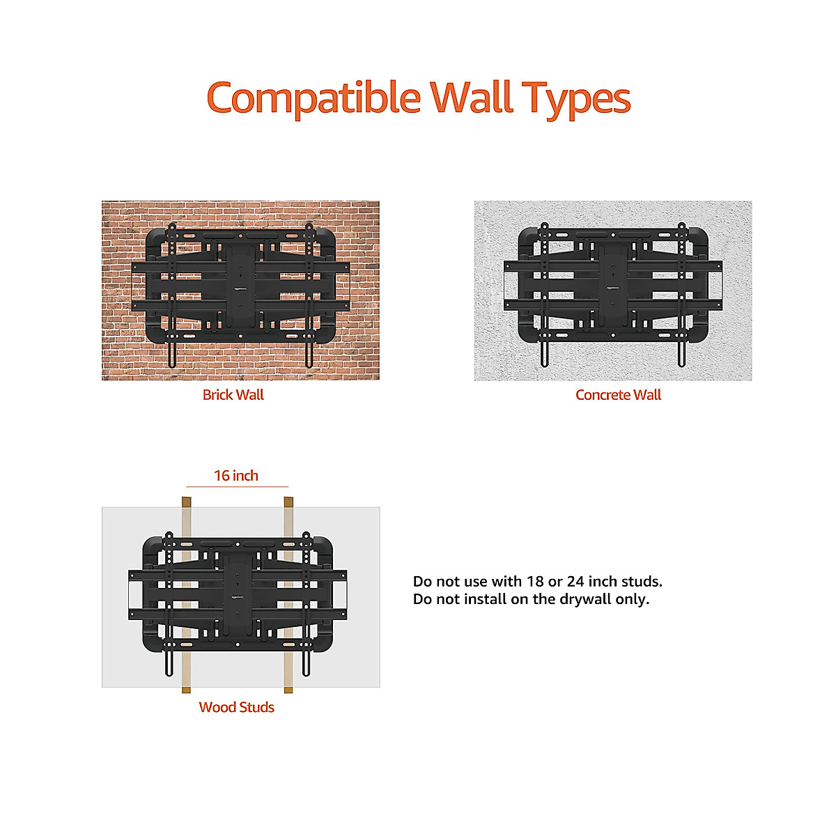 Amazon Basics Heavy Duty Extension Dual Arm, Full Motion Articulating TV Mount for 37" to 80" TVs up to 132 lbs, Fits LED LCD OLED Flat Curved Screens, Black