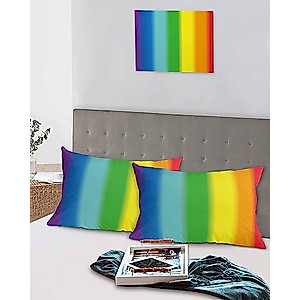 Edwiinsa Rainbow Stripes Pillow Covers King Standard Set of 2 Bed Pillow, Modern Colorful Striped Aesthetics Plush Soft Comfort for Hair/Skin Cooling Pillowcases with Envelop Closure 20''x36''
