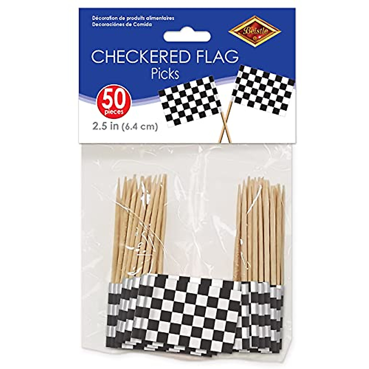 Beistle 50 Piece Checkered Racing Flag Party Food Picks For Race Car Party Sports Event