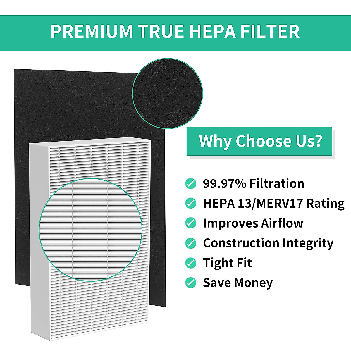 6 Pack HPA300 HEPA Filter Replacement R with 8 Pack Activated Carbon Filter A Compatible with Honeywell Air Purifier HPA 100/200/300 and 5000 Series, for Honeywell Air Purifier Filter Replacement