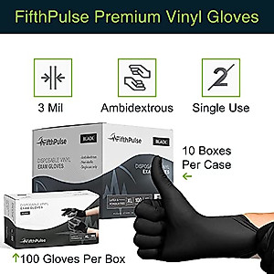 Black Vinyl Disposable Gloves Medium 100 Pack - Latex Free, Powder Free Medical Exam Gloves - Surgical, Home, Cleaning, and Food Gloves - 3 Mil Thickness