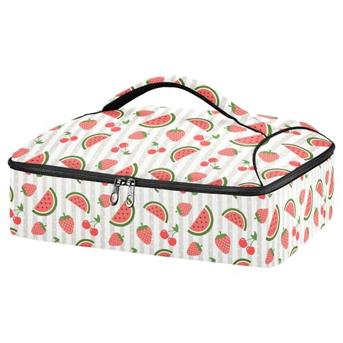 Kcldeci Insulated Thermal Food Carrier Insulated Casserole Carrier for Hot or Cold Food,Cherry and Strawberry Insulated Tote Bag for Potluck Cookouts Parties Picnic,Lasagna Lugger