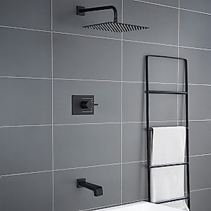 SOOOHOT Shower Fixtures, Black Shower Faucet Set with 12 Inch Matte Black Shower Head and Tub Spout, Black Shower Head and Handle Set (Valve Included)
