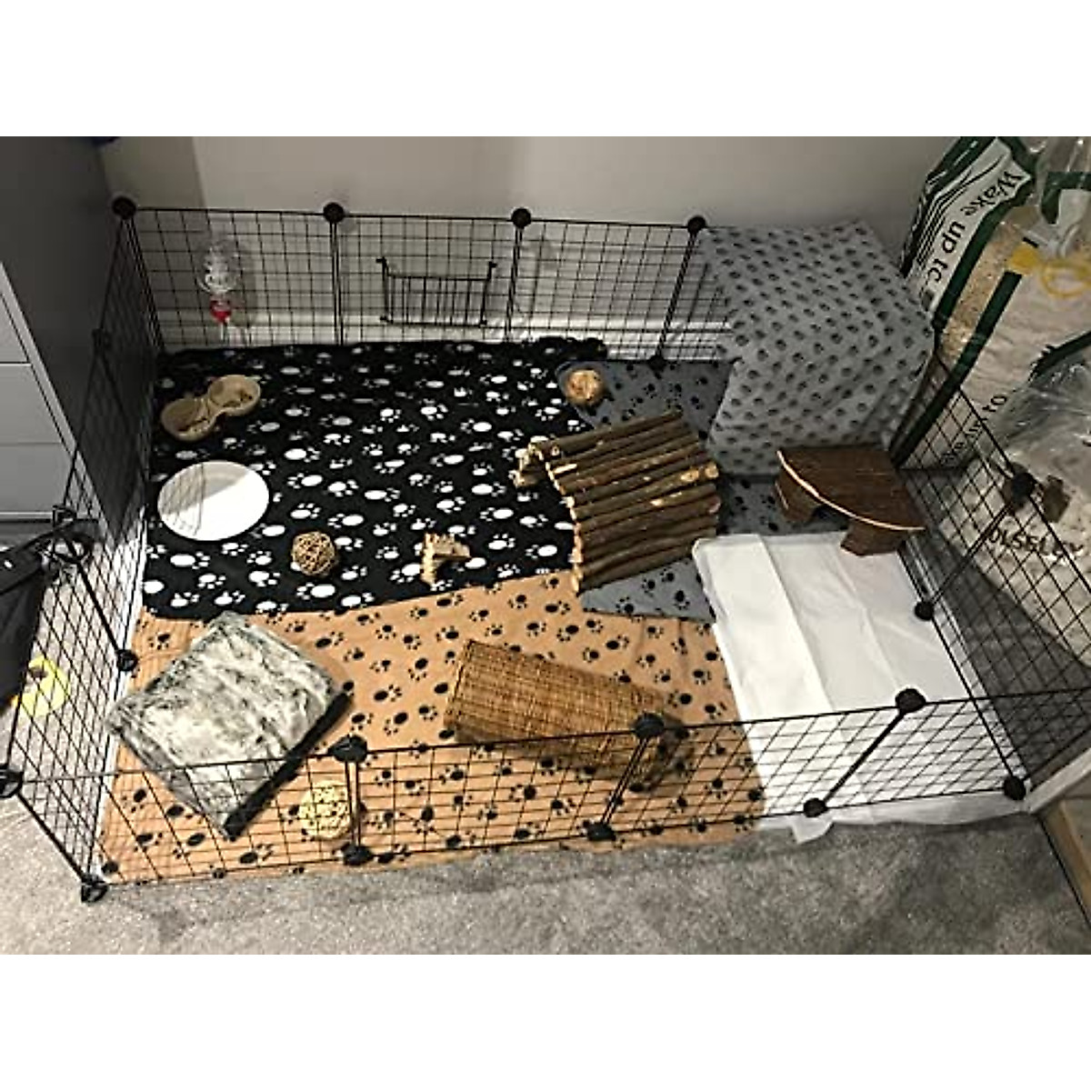 LANGXUN DIY Small Animal, Pet Playpen, Rabbit , Guinea Pig Cages, Puppy, Kitten Playpen | Indoor & Outdoor Portable Metal Wire Yard Fence (16pcs Metal Panels)