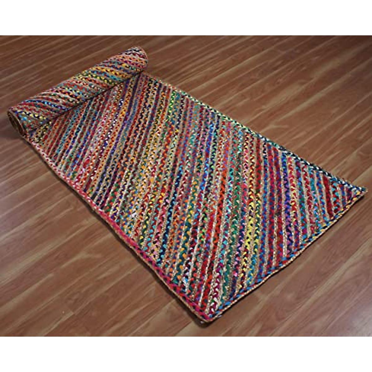 CASAVANI 100% Ecofriendly Hand Braided Rug Geometric Multipurpose Multicolor Jute & Cotton Rug Best Uses for Indoor Hall Room Gateway Runner Rug & Balcony 2.6x4 2.6x8 6x6 Feet Square