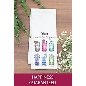 The Pine Trove Custom Yaya Gifts from Grandkids, Personalized Yaya Tea Towel, Boots Design (Off-White, 100% Flour Sack Cotton, 28x30 inch)