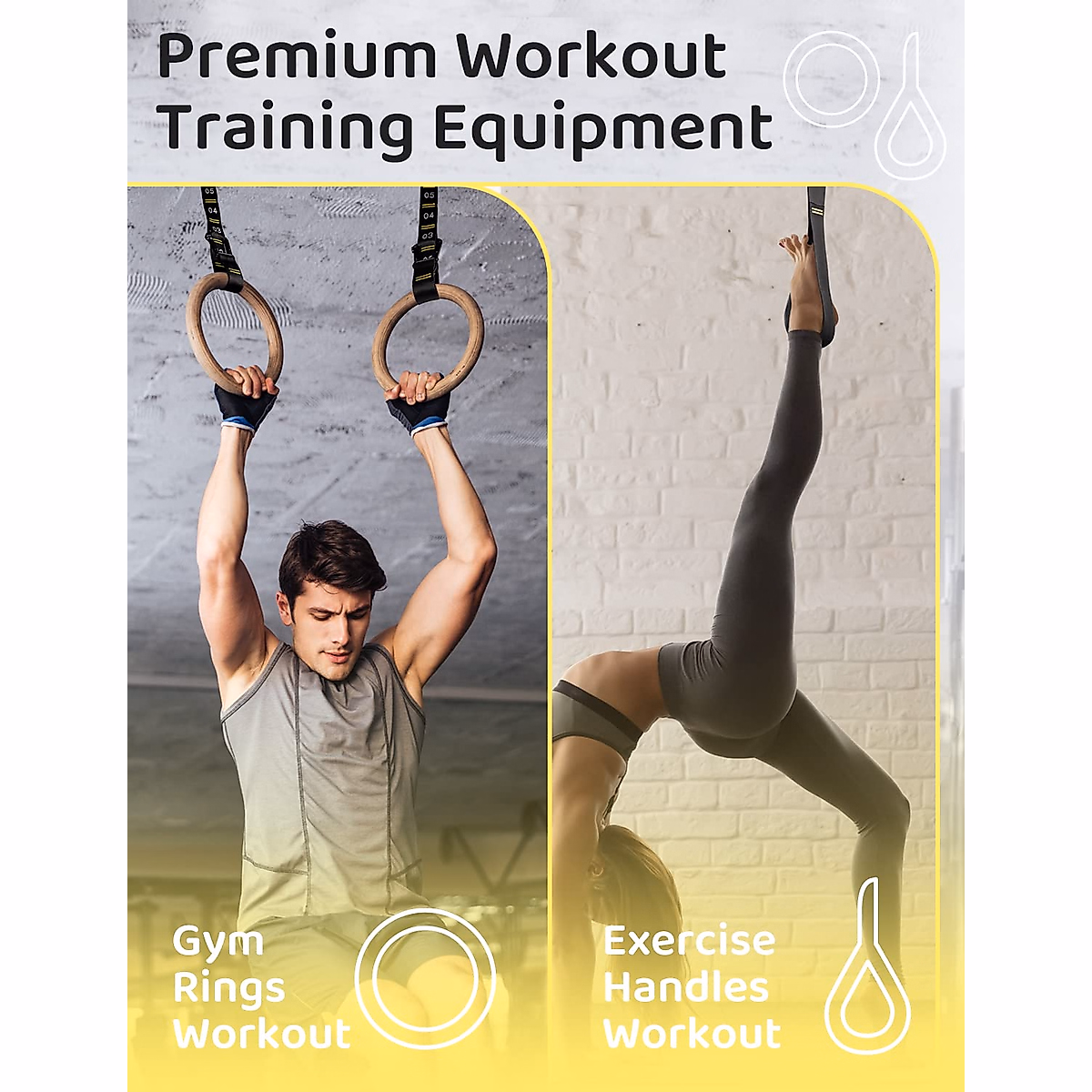 GHB Gymnastic Rings Wooden Gym Rings 1.25" Olympic Rings Adjustable Numbered Straps Pull Up Rings Sets for Workout Bodyweight Fitness Training