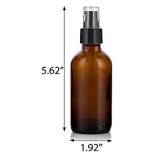 JUVITUS 4 oz Amber Glass Boston Round Bottle with Black Treatment Pump (12 pack) + Funnel