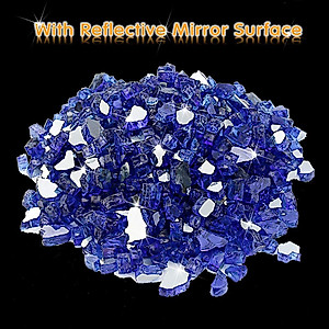 GRISUN Cobalt Blue Fire Glass for Fire Pit 1/2 Inch High Luster Reflective Tempered Glass Rocks, 18 Inch Fire Pit Burner Ring and Installation Kit