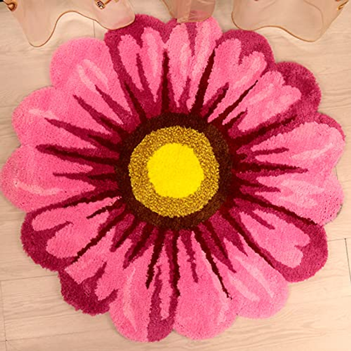 Sunflower Rugs for Living Room Plush Large Round Flower Area Rugs with Rubber Backing Non-Slip, Extra Soft Cute for Bedroom Kitchen Bathroom,Washable (Pink,40x40in)