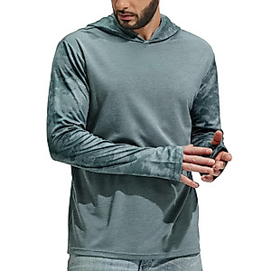 MIER Fishing Shirts for Men Running Hiking Sun Hooded Shirt Long Sleeve UV Resistant Surf Hoodie SPF Camo Shirts with Hood, Green, XL