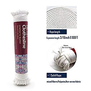 HOUERT Clothesline Rope, 3/16Inch X 100FT, Retracting Outdoors All-Purpose Rope for Laundry Line Dryer (1 Solid Rope, White)