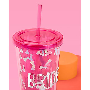 xo, Fetti Pink Confetti Bride Rhinestone Plastic Tumbler - 24 oz | Bachelorette Party, Bride to Be Gift, Bridal Shower Supplies, Engagement