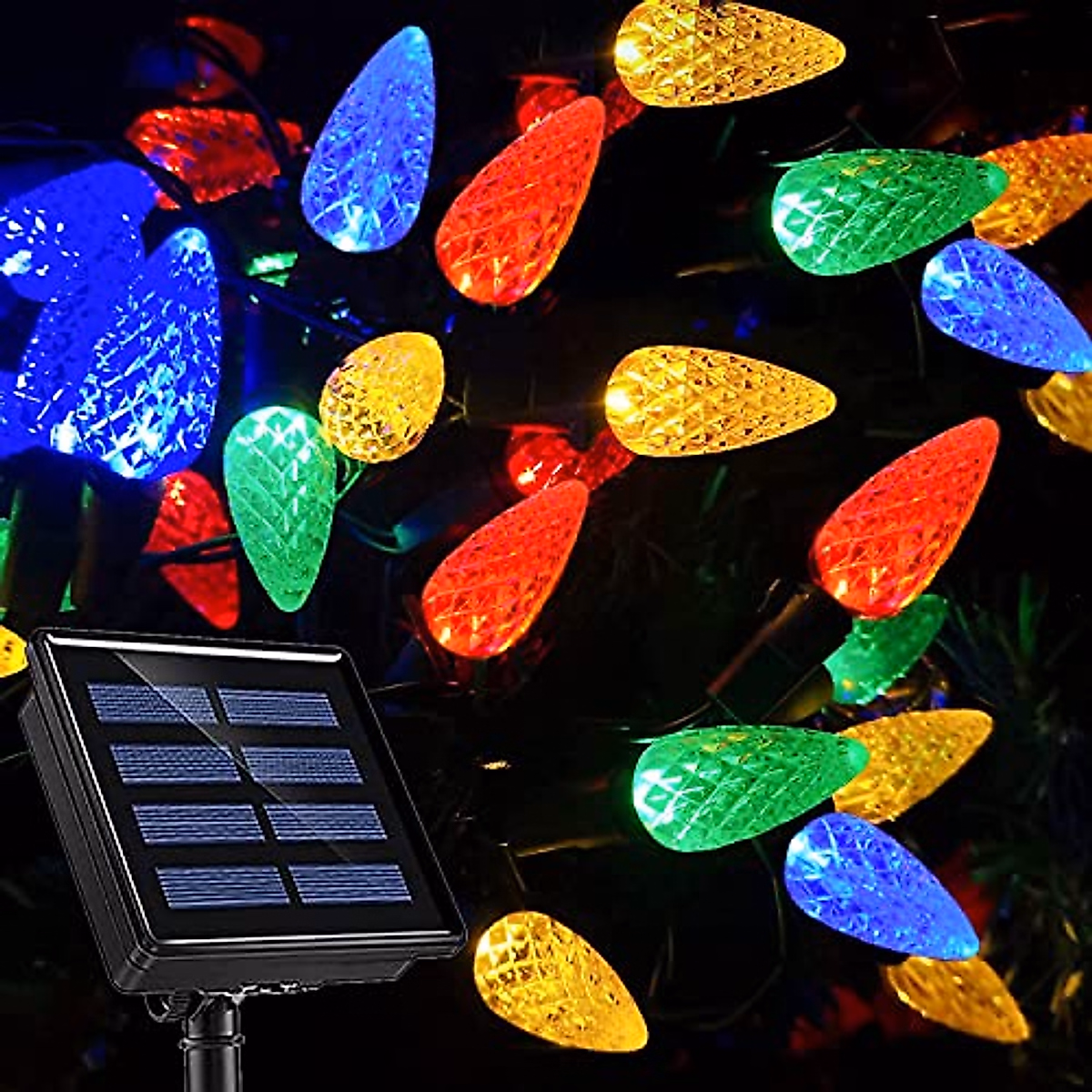 HUGSVIK C6 Solar Christmas Lights Outdoor Waterproof, 21Ft 50LED Strawberry C6 Christmas Lights Colored, 8 Modes Solar Powered Christmas Lights for Christmas Tree Wreath Garland Garden Patio