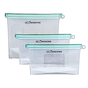 EcoFairy - Reusable Silicone Food Containers, Lunch Box Organizer, Multipurpose Silicone Plastic Bags, Reusable Bags, 3 Pack (2 Medium Bags, 1 Large)