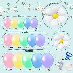 123 Pieces Daisy Balloon Garland Arch Kit Daisy Balloons Groovy Daisy Flower Pastel Macaron Balloons Spring Pastel Balloon Arch for Daisy Theme Party Baby Shower Decoration (Spring Style)