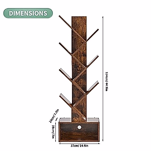 BRIAN & DANY Tree Bookshelf, 6-Tier Book Shelf, Wooden Bookshelves Storage Organizer Shelves for Living Room, Bedroom, Office, Rustic Brown
