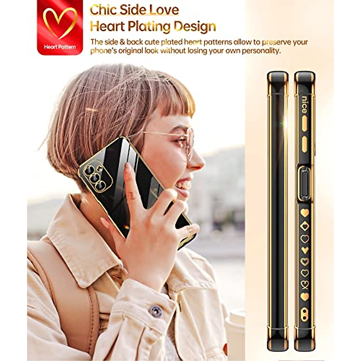 LeYi for Samsung Galaxy A13 5G Case: with Screen Protector [2 Pcs]+ Full Camera Protection, Love Heart Plating Girly Women Cute Luxury Soft TPU Case for Samsung A13 5G, Black