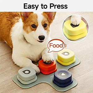 MEWOOFUN Dog Buttons for Communication Starter Pack Recordable Dog Talking Buttons Set Dog Training Speaking Buttons Dog Clicker with Mat & Stickers (4 Packs-Rubber Mat)