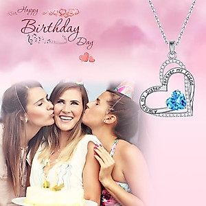 Iefil Sister Gifts from Sisters, 925 Sterling Silver March Birthstone Necklace Jewelry Gifts for Sister Mothers Valentines Day Gifts Sister Christmas Birthday Gifts Sister Blue Aquamarine Necklace