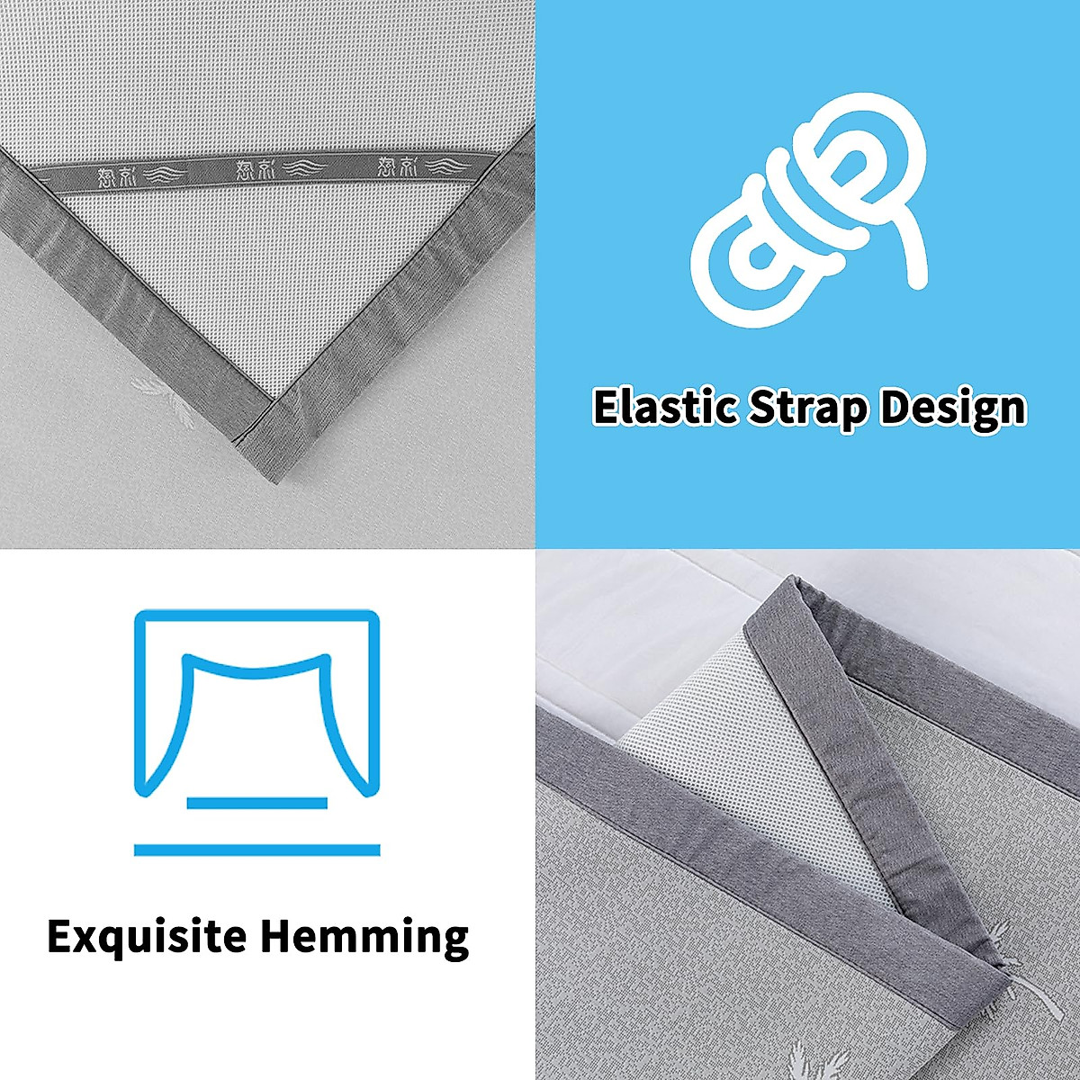 Cooling Mattress Pad for Hot Sleeper, Ultra Cold Tech Fiber Mattress Cover Queen Size, Breathable Noiseless Cooling Mattress Protector, 16'' Deep Pocket (Gray) - Ideal for Summer Refreshing Sleep