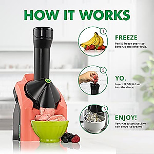 Yonanas 902CR Classic Vegan, Dairy-Free Frozen Fruit Soft Serve Maker, Includes 36 Recipes, 200-Watts, Coral