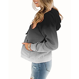 BeadChica Womens Casual Hoodies Round Neck Long Sleeve Sweatshirts With Pocket Lightweight Pullover Tops-Gradient-L, Gradient Grey