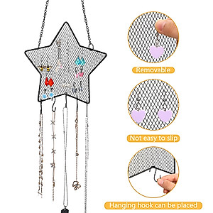 Jetec 2 Pcs Earring Wall Holder Wall Mounted Earring Organizer Hanging Earring Stand Decorative Diamond Grid Shape Jewelry Display Rack with Hanging Hooks for Earrings Necklace Bracelet(Black)