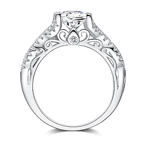 ZLAEBL 1.6 Carat (ctw) Vintage Love Engagement Rings for Women Split Shank Platinum Plated 925 Sterling Silver Moissanite Promise Rings for Her Princess Cut Simulated Ring Gifts,7