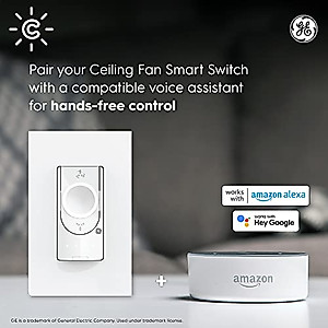 GE CYNC Ceiling Fan Smart Switch, Wi-Fi Enabled, Alexa and Google Assistant Compatible, No Hub Required, Neutral Wire Required