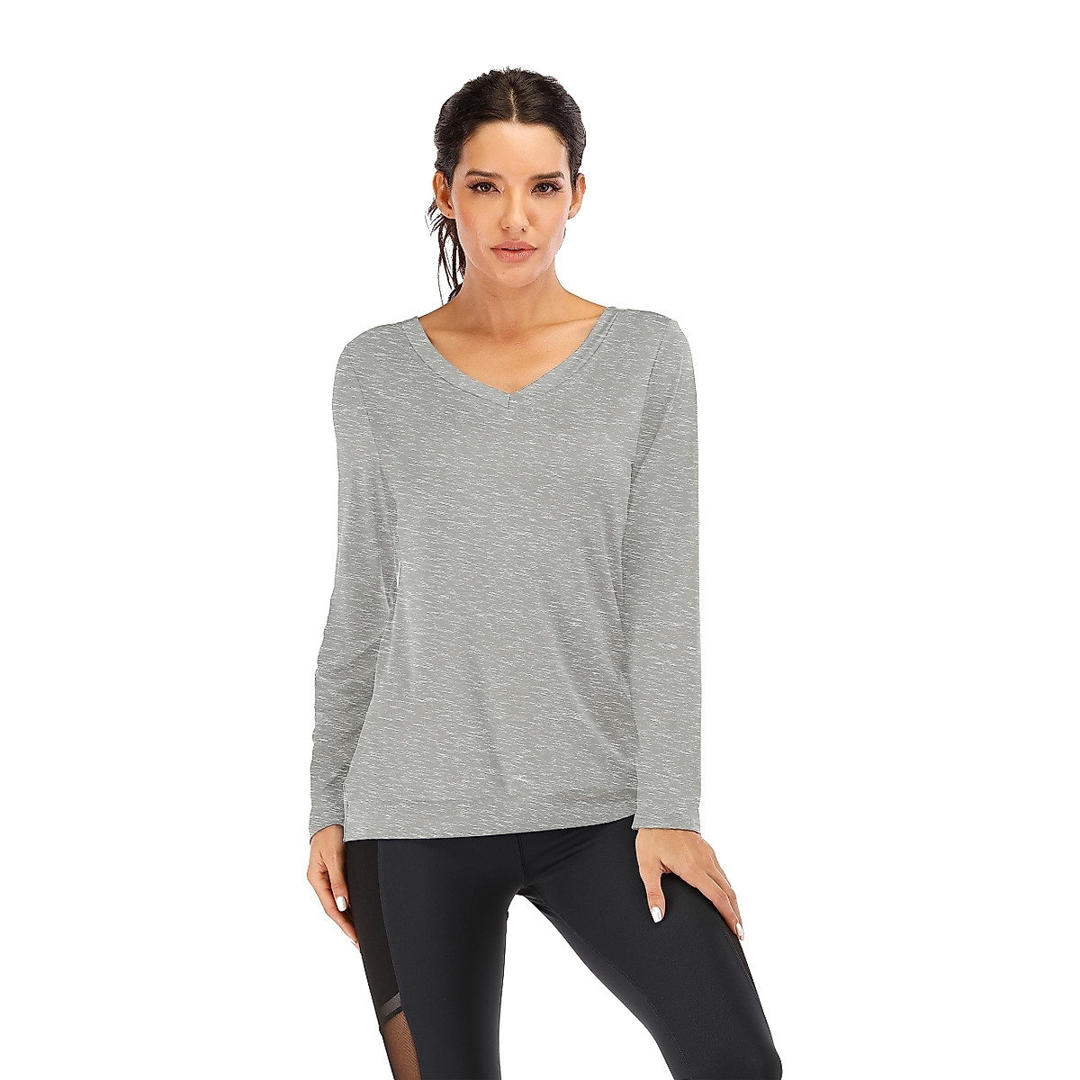 ICTIVE Long Sleeve Workout Shirts for Women Loose Fit Workout Tops for Women Backless Fall Winter Yoga Shirts Athletic Shirts Gym Tops Running Shirts Light Grey M