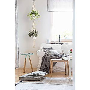Mkono Macrame Double Plant Hanger Indoor Outdoor 2 Tier Hanging Planter Basket Cotton Rope with Beads 4 Legs 49 Inches