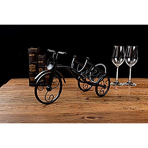 Asian Home Bicycle Wine Bottle Holder Desktop Bike Wine Rack Freestanding Countertop Bottle Holder for Wine Storage, Metal, Black Colored