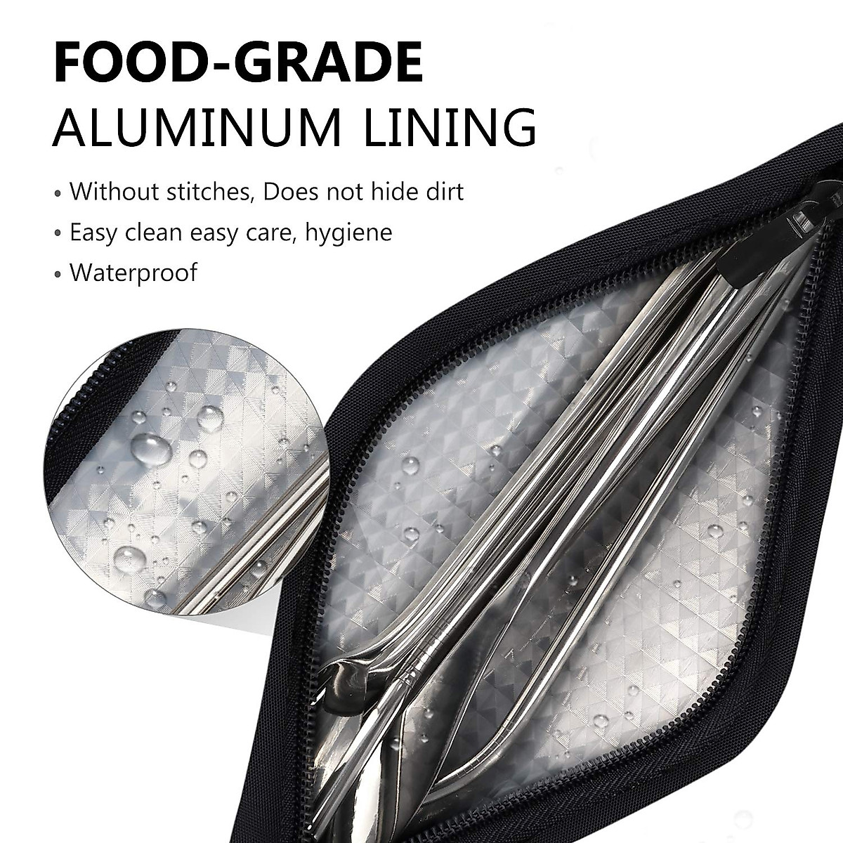 Aosbos Reusable Straws Pouch Carrying Case for Metal Straws Paper Straw Plastic Straws Disposable Straws Silicone Straws Tumbler Straws Case Stainless Steel Straw Bags Chopstick Container, Black