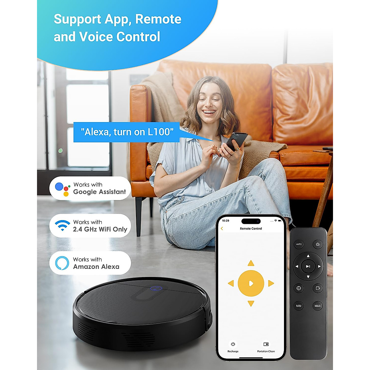 DOITION L100 Robot Vacuum Cleaner with Smart Navigation, 2500 Pa Suction, Powerful Robotic Vacuum for Pet Hair, Hard Floor, Carpet, Auto-Recharge, APP Control, Voice Control