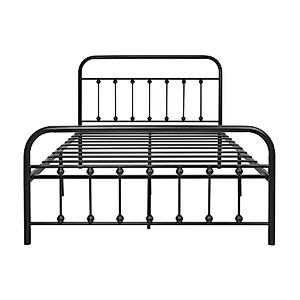 YALAXON Vintage Sturdy Full Size Metal Bed Frame with Headboard and Footboard Basic Bed Frame No Box Spring Needed，Black