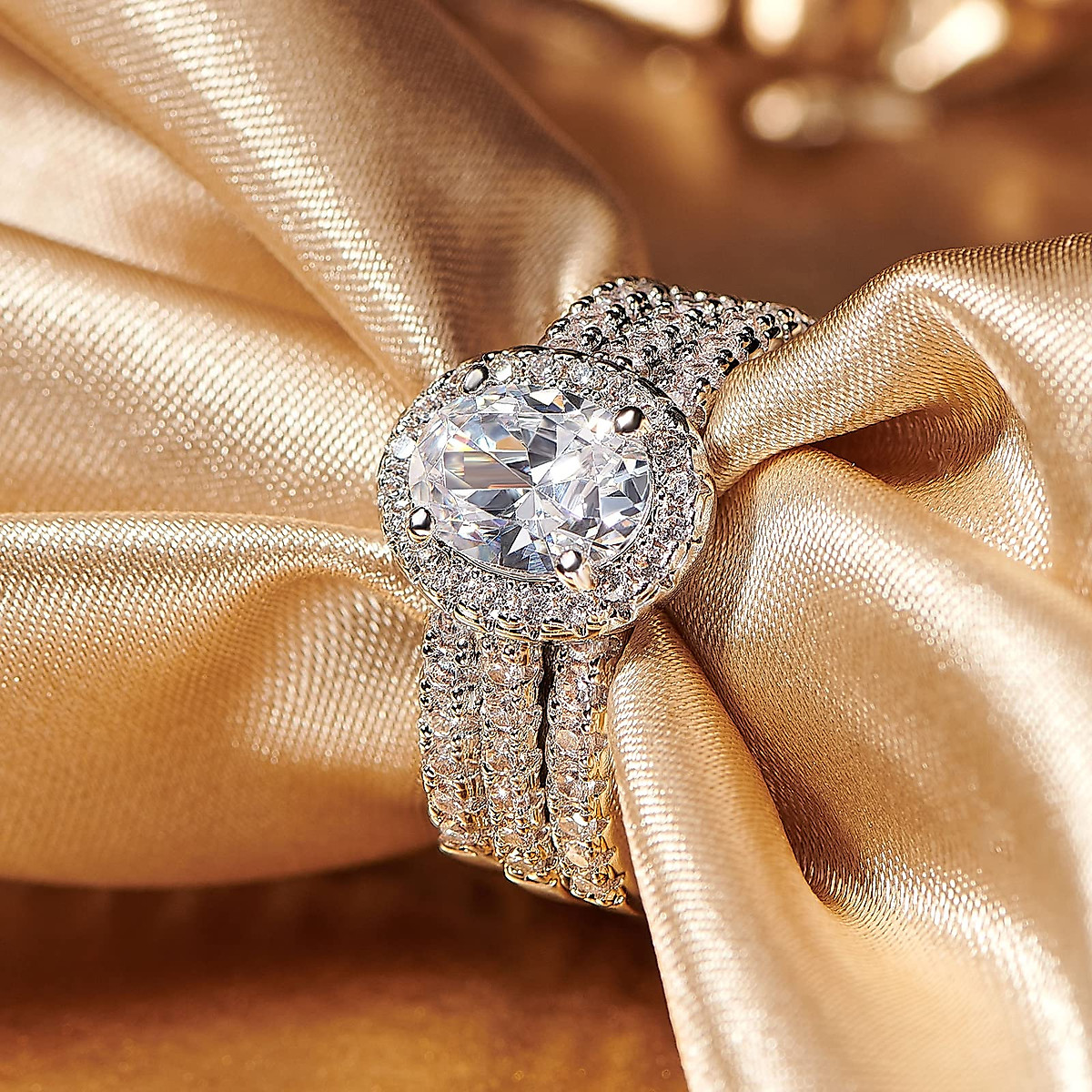 SweetJew Wedding Rings For Women Oval Halo AAAAA Cubic Circonia Silver Bridal Engagement Rings Size-9