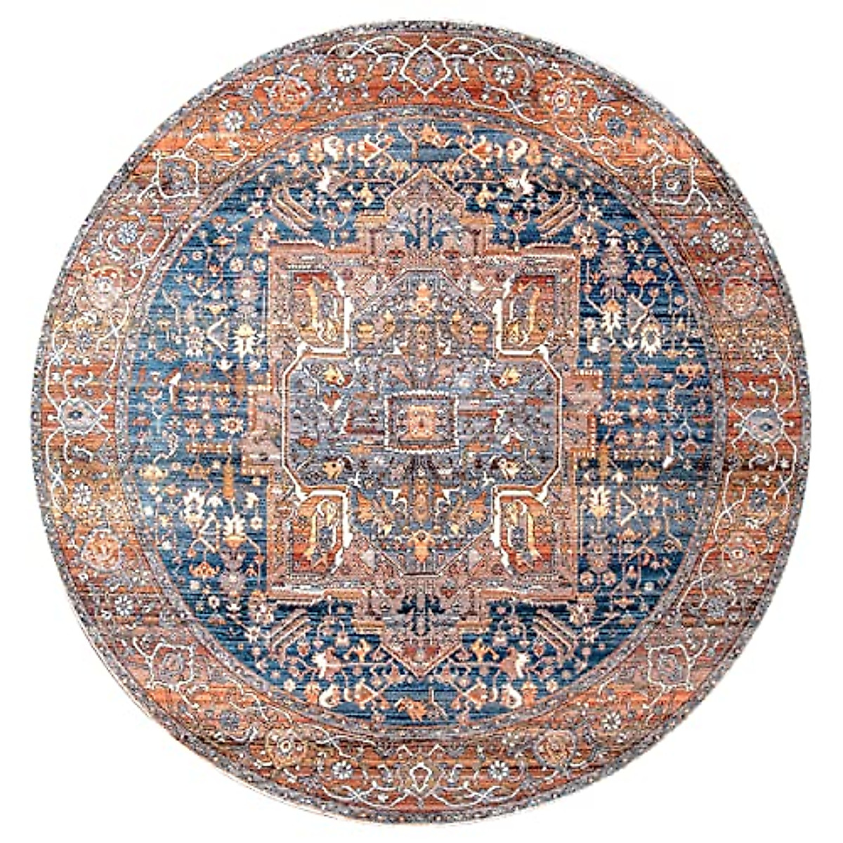 nuLOOM Harriet Vintage Medallion Fringe Area Rug, 6' Round, Rust