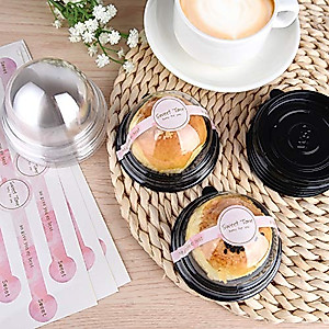 MIAHART 50 Pack Clear Plastic Mini Cupcake Container with 50 Pcs Label Stickers Baking Mini Cake Boxes Muffin Boxes Dome Box Candy Boxes, Black
