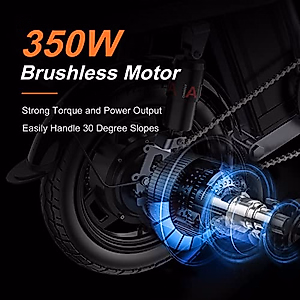 ENGWE Mini Electric Bike for Adults Teens, 14" Fat Tire City Commuter Ebike, 20MPH Light Weight Folding Electric Bicycles with 350W Motor 48V 10AH Removable Lithium Battery Multiple Shock Absorptions