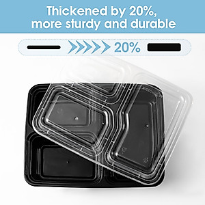 30 Pack Meal Prep Containers, 32 Oz 3 Compartment Food Storage Containers with Lids, Extra-thick Plastic To Go Containers, Disposable Lunch Box, BPA Free, Stackable, Dishwasher/Microwave/Freezer Safe