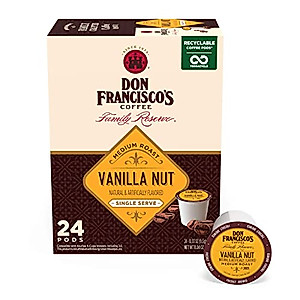 Don Francisco's Vanilla Nut Flavored Medium Roast Coffee Pods - 24 Count - Recyclable Single-Serve Coffee Pods, Compatible with your K- Cup Keurig Coffee Maker