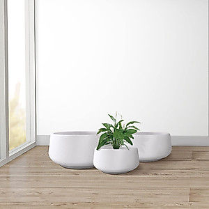 Kante 21.6",16.9",and 12.5" Dia Round Pure White Elegant Planters (Set of 3), Outdoor Indoor Garden Plant Pot with Drainage Hole and Rubber Plug for Home & Patio