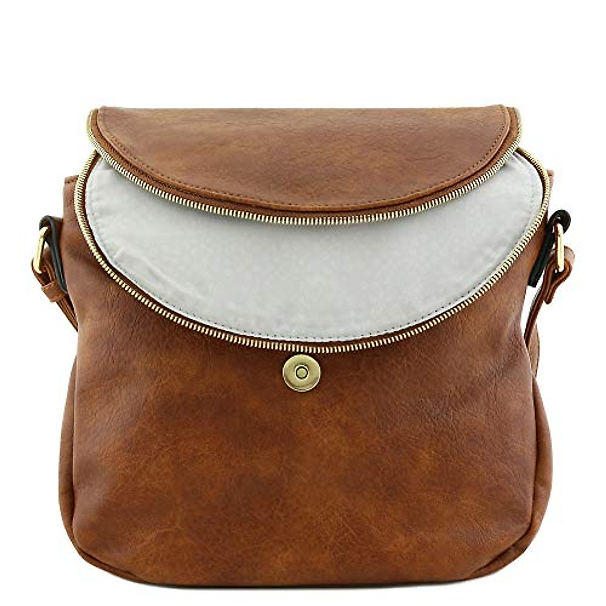 Tassel Accent Crossbody Bag with Flap Top (Tan)