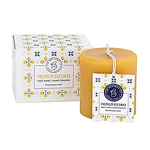 The Beeswax Co Pillar Beeswax Candle - Natural Honey Scented - Long-Lasting & Eco-Friendly - Cotton Wick - Slow Burning - Hand Poured Pure Organic Bees Wax - Short