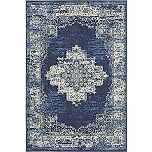 Nourison Grafix Navy Blue 5'3" x 7'3" Persian Area -Rug, Modern, Easy -Cleaning, Non Shedding, Bed Room, Living Room, Dining Room, Kitchen (5x7)