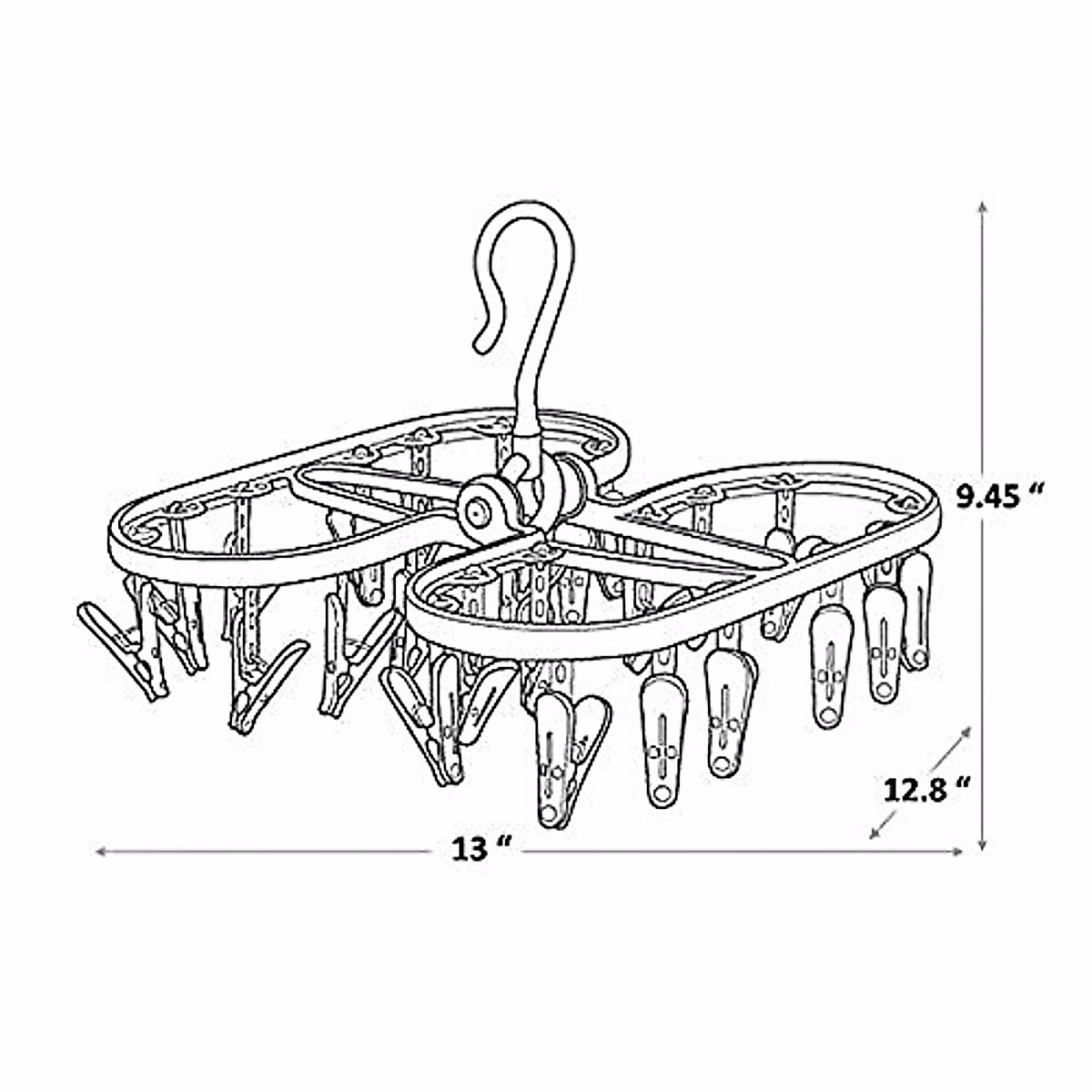 MONSTA Living Laundry Drying Rack Dry Clothes Hanger with 24 Clips - Compact Portable Outdoor Indoor Clothesline Replacement to Dry Clothing with Clips (Hanger with 24 Clips)