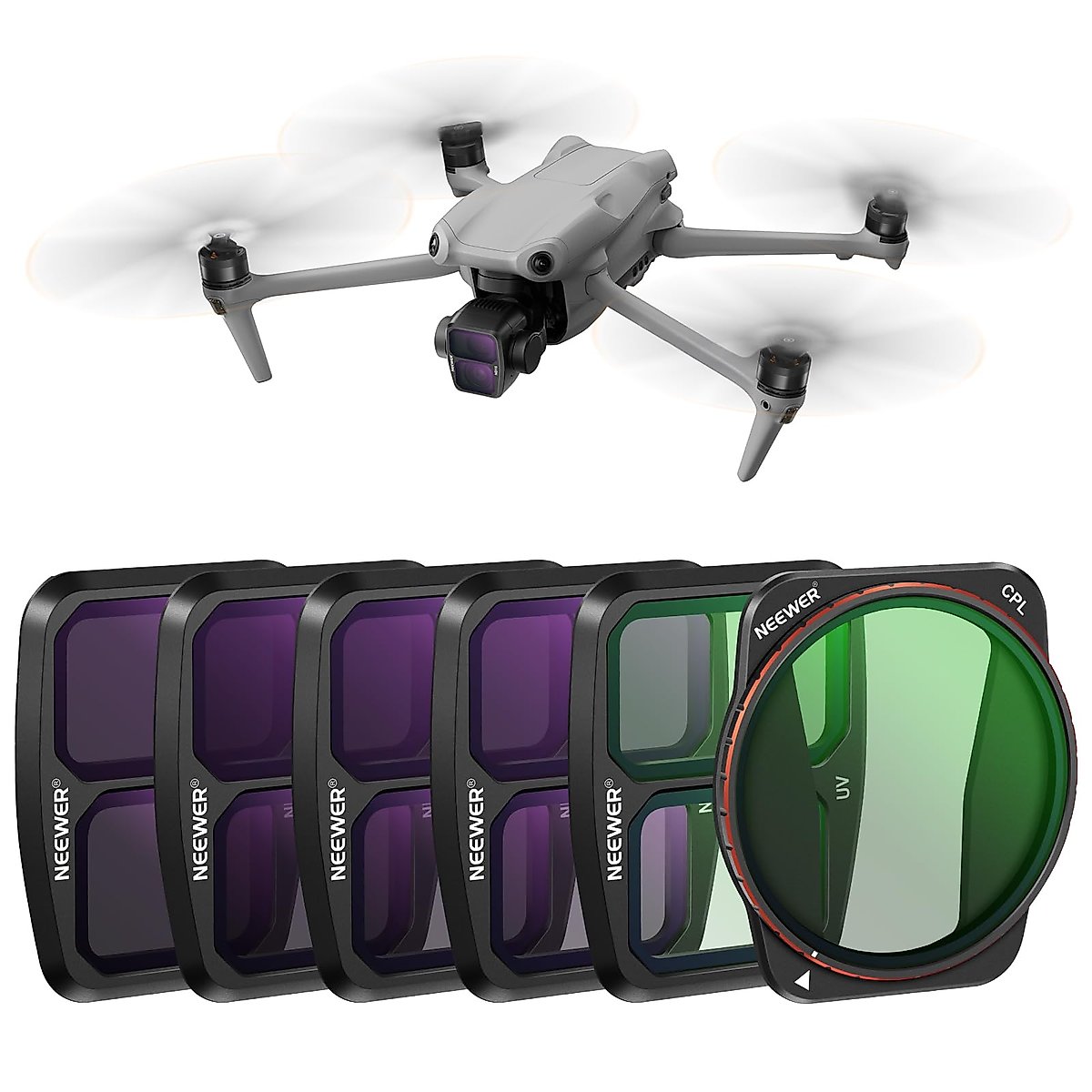 NEEWER ND CPL UV Filter Set Compatible with DJI Air 3, 6 Pack ND8 ND16 ND32 ND64 UV CPL Polarizer Neutral Density Filter Kit, Multi Coated HD Optical Glass/Secure Attach/Lightweight Frame