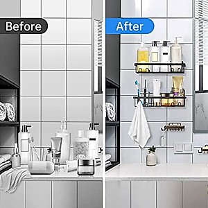 VIEWSHINE Shower Caddy Bathroom Organizer Shower Shelves with Soap holder and Hooks Organization and Storage Rustproof SUS304 Stainless Steel for Shampoo Conditioner Sponge Razor Toilet Kitchen