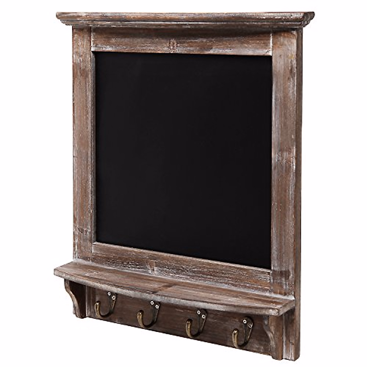 MyGift® Wall Mount Country Rustic Brown Wood Framed Memo Chalkboard Wall Organizer with 4 Key Hooks